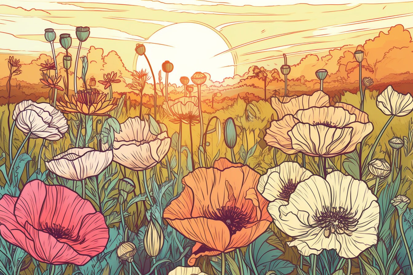 50 Flowers in a Field Colouring Pages for Adults, Amazing Patterns for ...