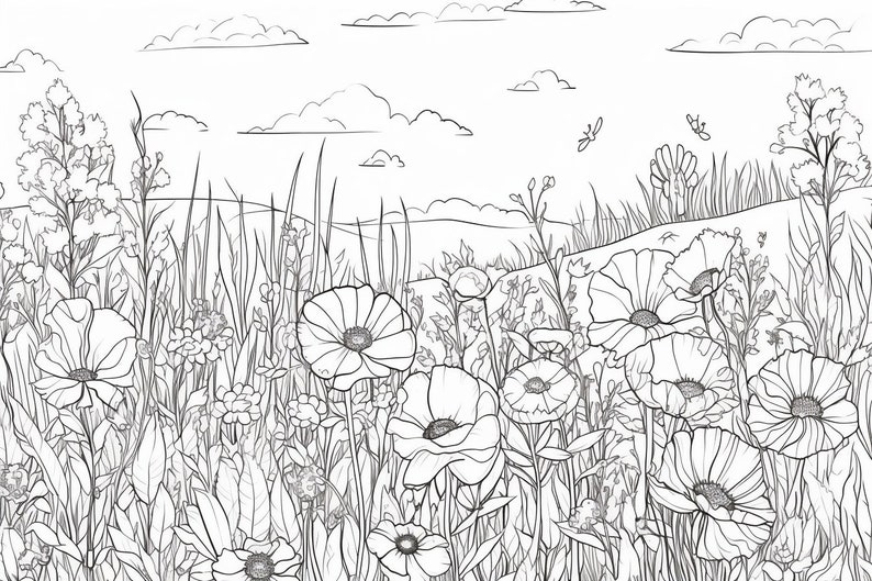 50 Flowers in a Field Colouring Pages for Adults Amazing - Etsy