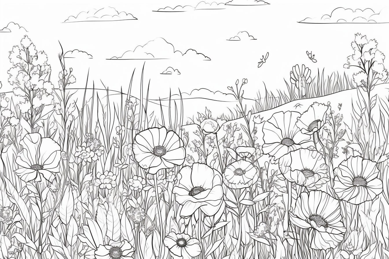 50 Flowers in a Field Colouring Pages for Adults, Amazing Patterns for ...