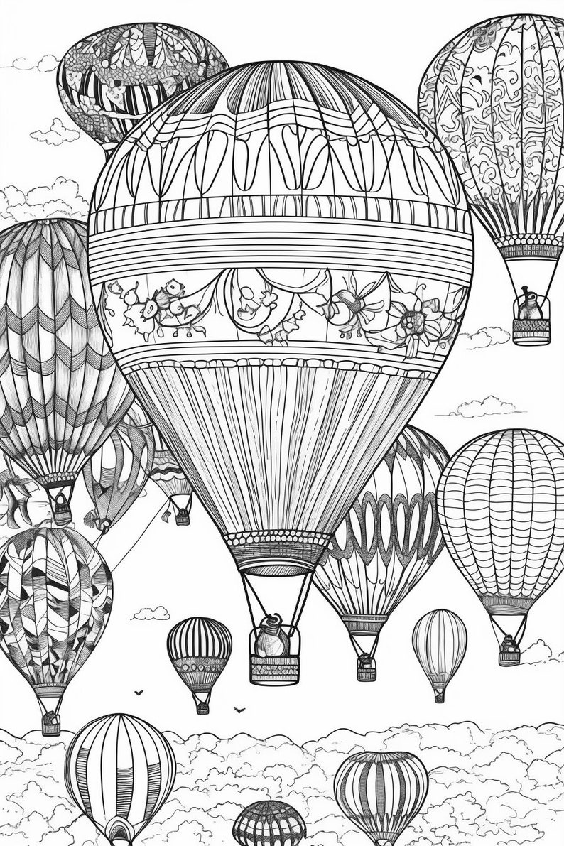 50 Hot Air Balloons Colouring Pages, Amazing Patterns, Adult Colouring ...
