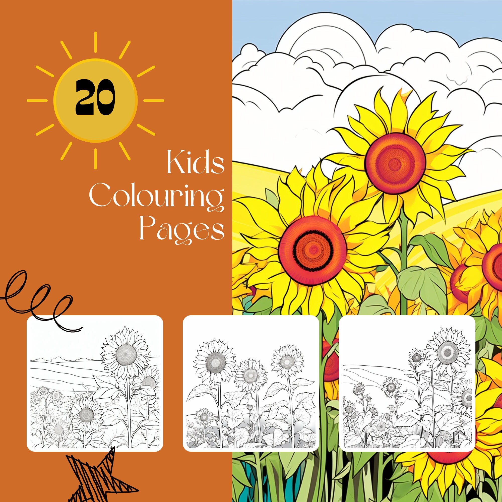 20 Sunflowers Kids Colouring Pages, Amazing Patterns, Kids Colouring ...