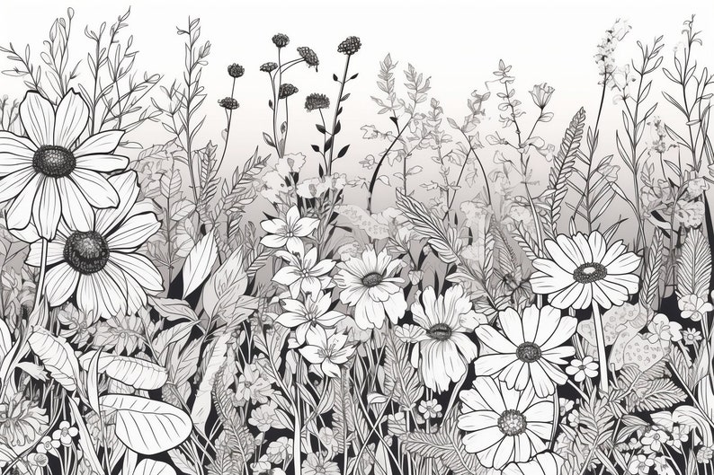 50 Flowers in a Field Colouring Pages for Adults Amazing - Etsy