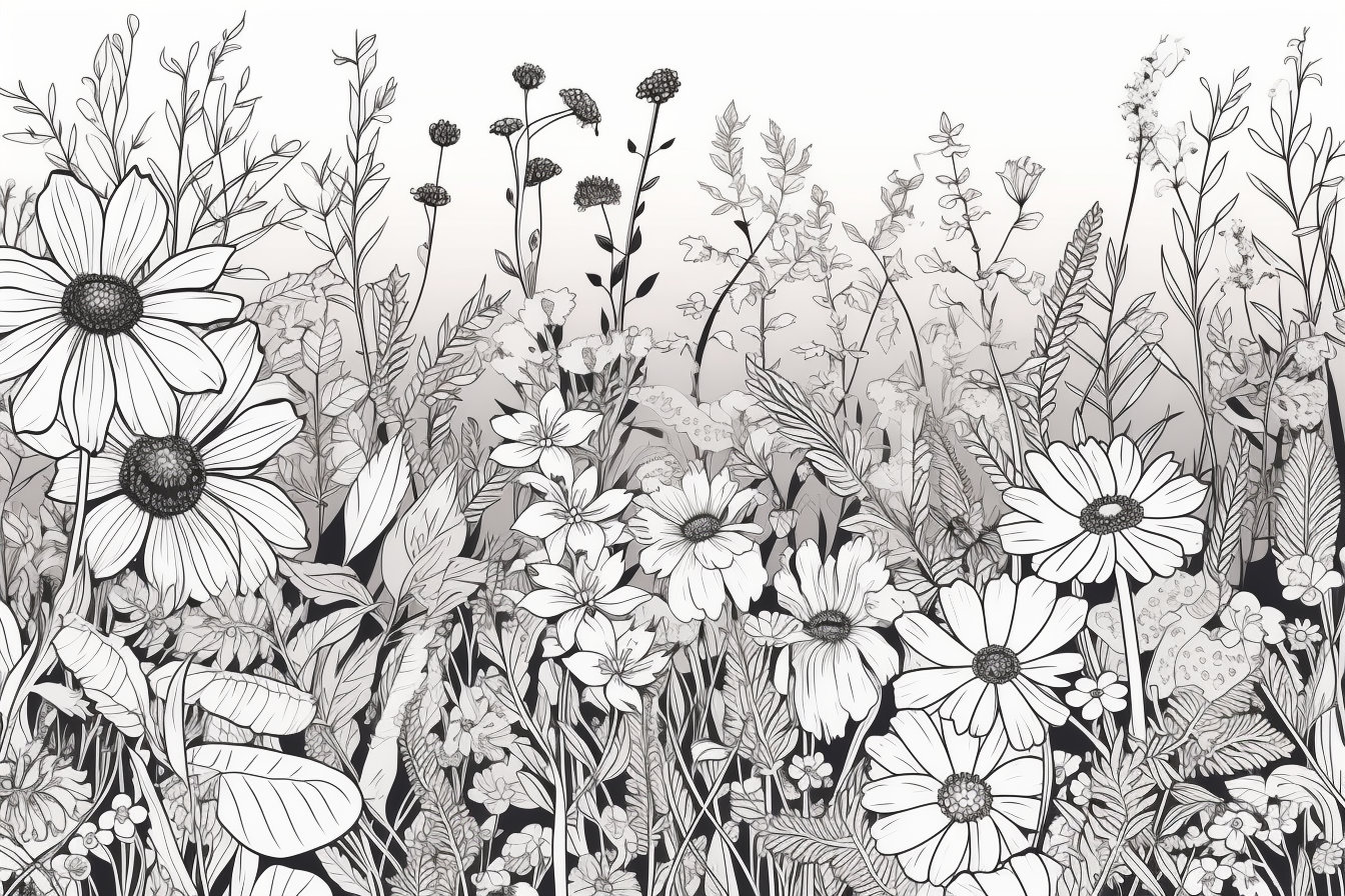 50 Flowers in a Field Colouring Pages for Adults Amazing - Etsy