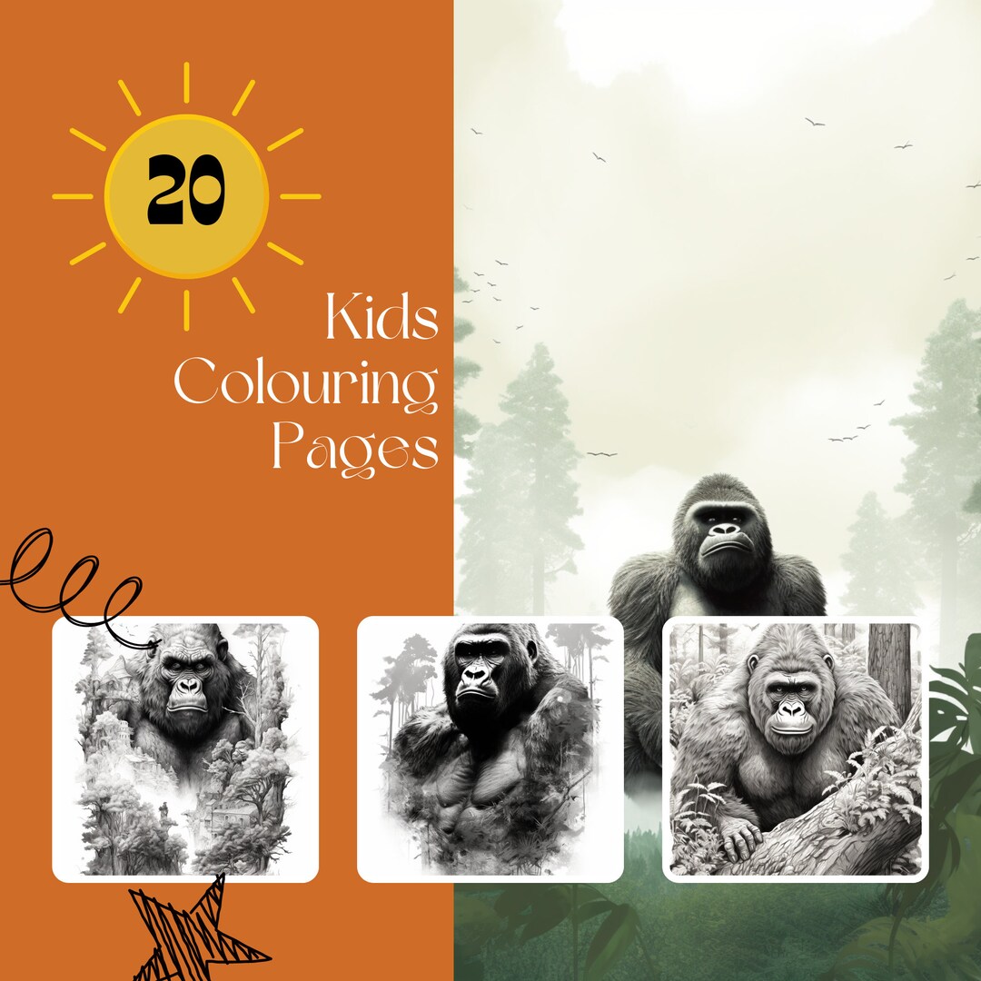 20 Gorilla Kids Colouring Pages, Amazing Patterns, Kids Colouring Book ...