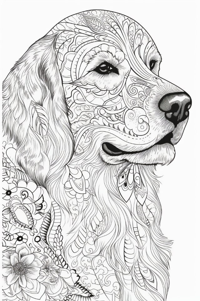 50 Golden Retrievers Colouring Pages, Amazing Patterns, Adult Colouring ...