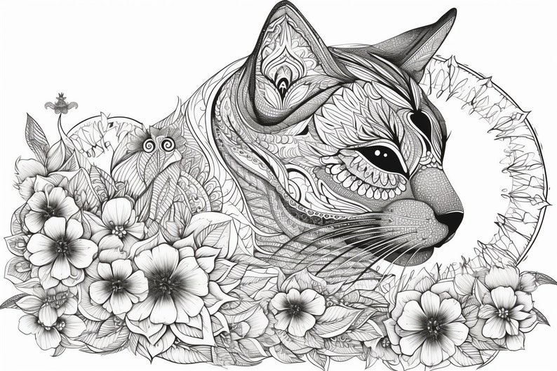 50 Cat Mandala Colouring Pages Amazing Patterns Adult - Etsy