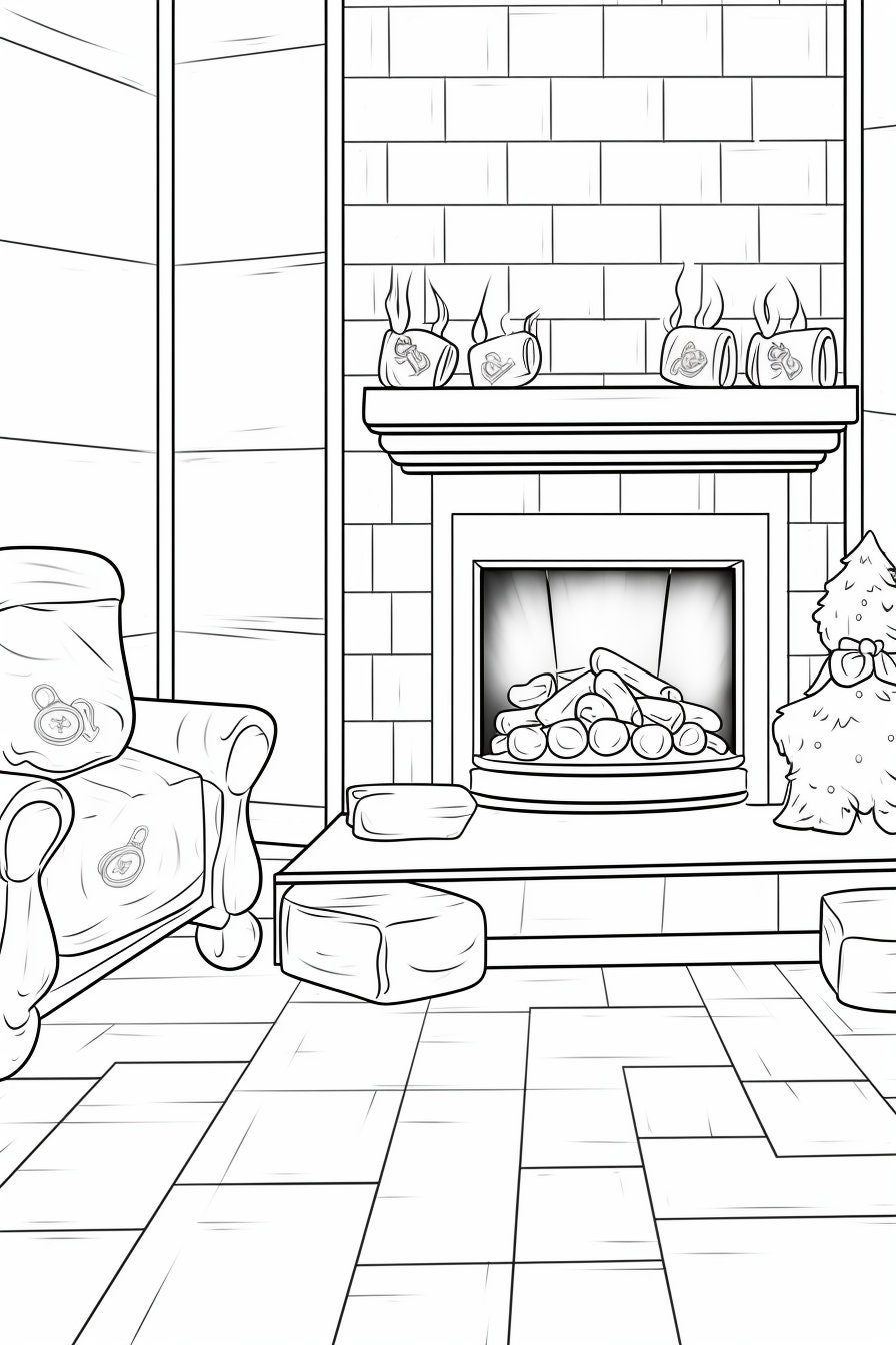 Christmas Fireplace Coloring Pages for Kids, Fun Holiday Activity ...