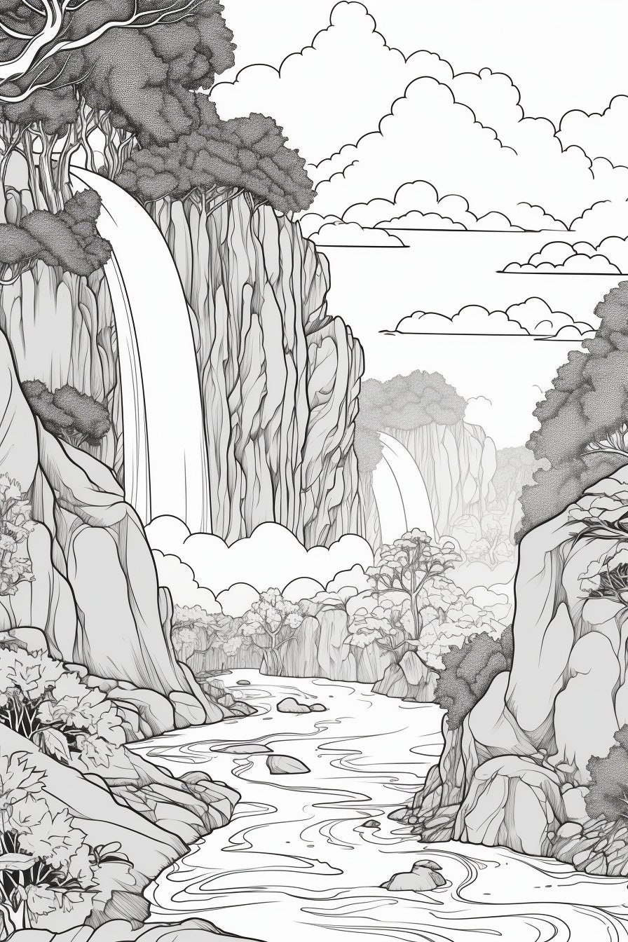 30 Waterfall Colouring Pages, Amazing Patterns, Adult Colouring Book ...