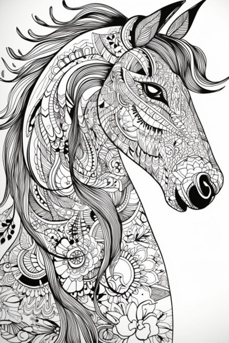 50 Horse Colouring Pages, Amazing Patterns, Adult Colouring Book ...