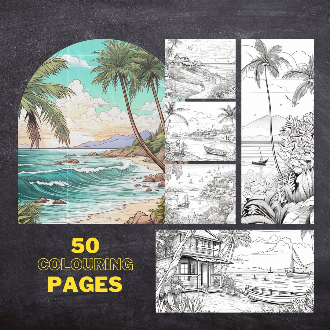 50 Beach Colouring Pages for Adults, Amazing Patterns for Stress Relief ...