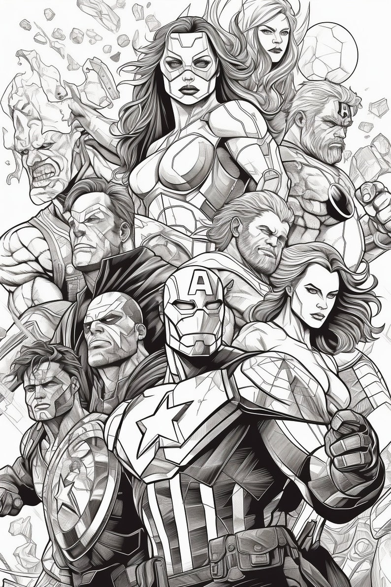 30 Superheros Colouring Pages, Amazing Patterns, Adult Colouring Book ...