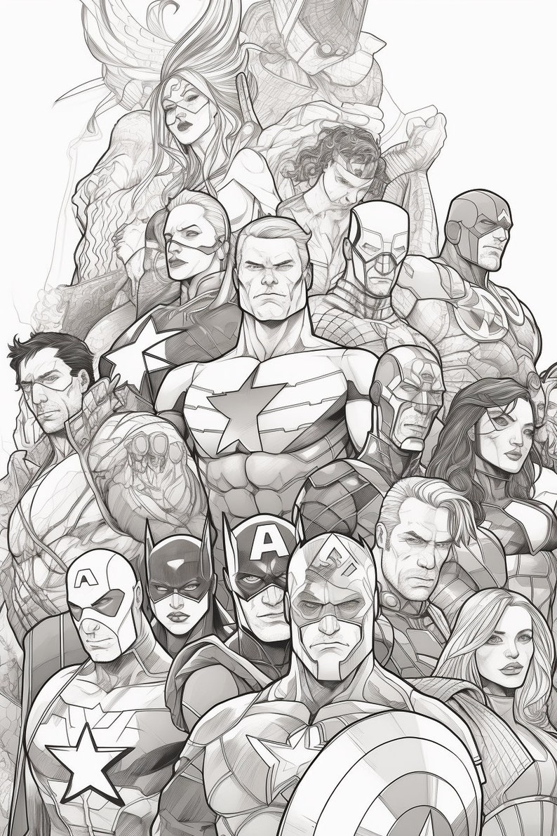 30 Superheros Colouring Pages, Amazing Patterns, Adult Colouring Book ...