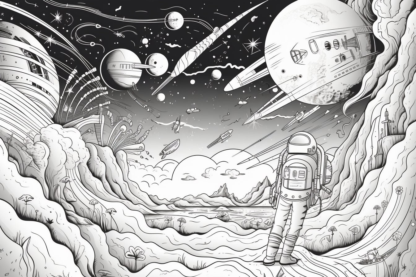 50 Space Colouring Pages for Adults, Amazing Patterns for Stress Relief ...