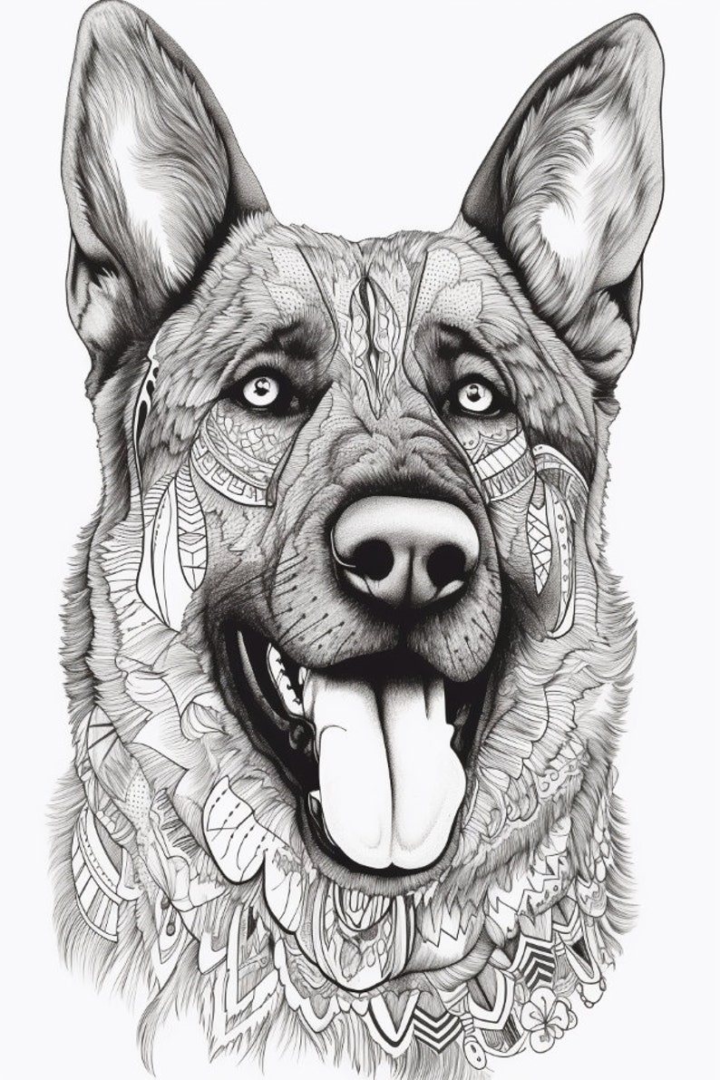 30 German Shepherd Colouring Pages, Amazing Patterns, Adult Colouring ...
