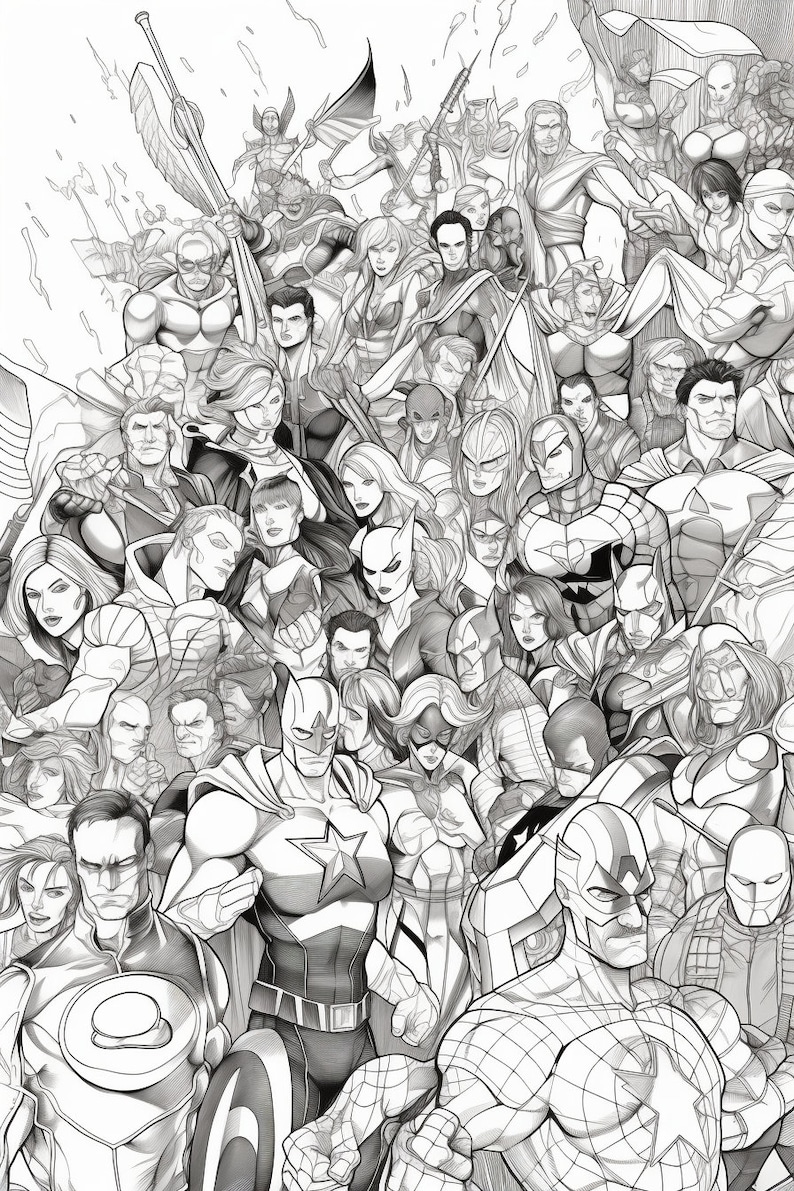 50 Super Hero Colouring Pages, Amazing Patterns, Adult Colouring Book ...