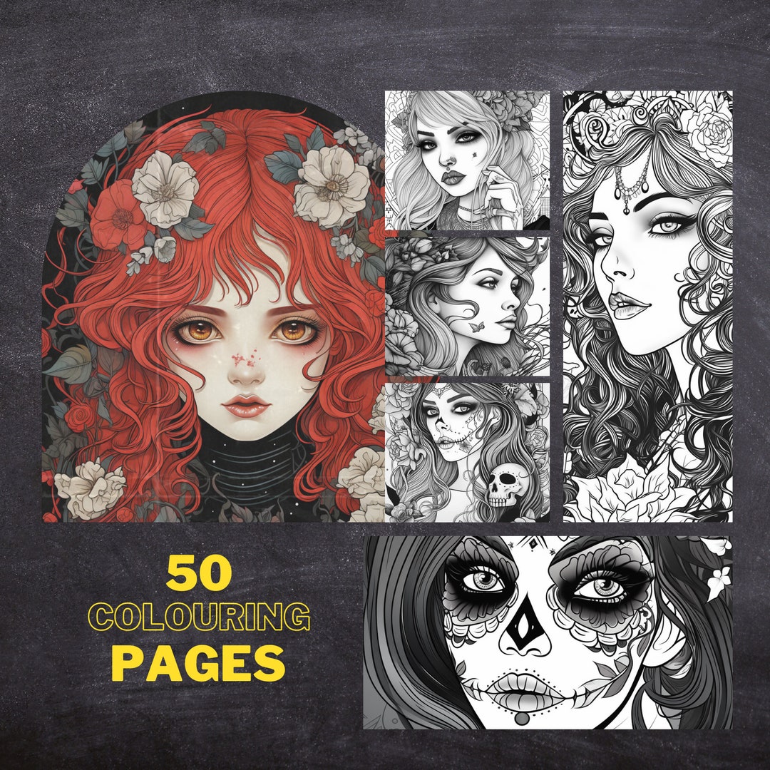 50 Goth Girl Colouring Pages, Amazing Patterns, Adult Colouring Book ...