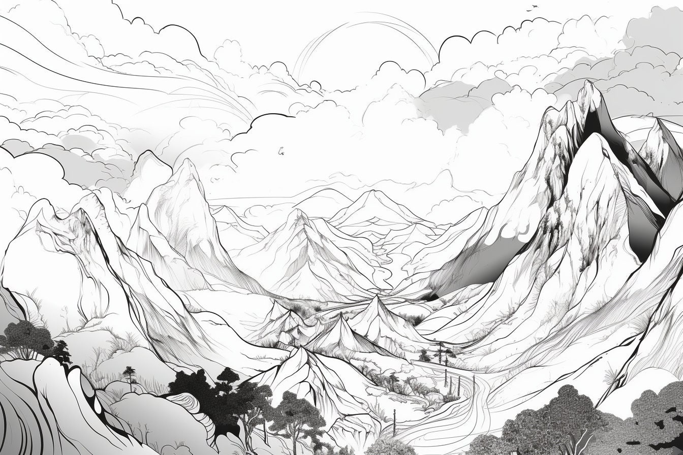 30 Mountain Ranges Colouring Pages, Amazing Patterns, Adult Colouring ...