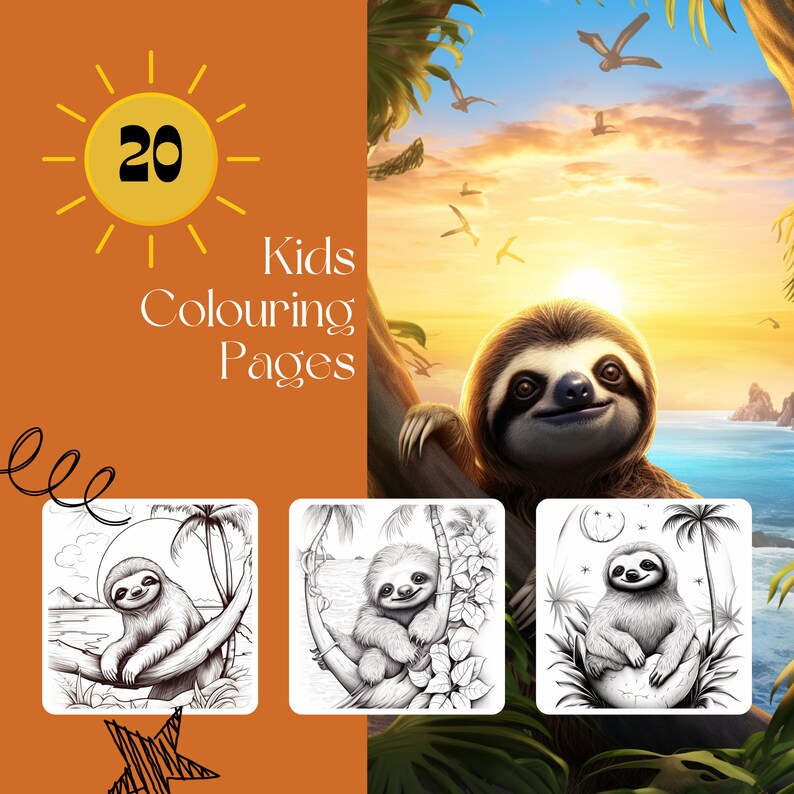 20 Sloth on the Beach Kids Colouring Pages, Amazing Patterns, Kids ...