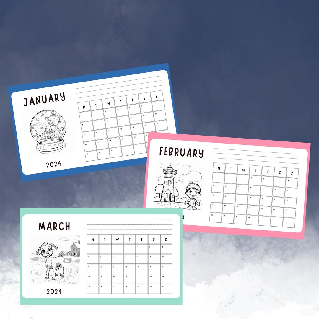 2024 Calender Kids Coloring Pages for Kids and Adults Instant Download ...