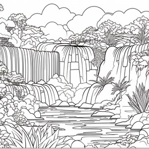 50 Waterfall Landscape Colouring Pages, Amazing Patterns, Adult ...