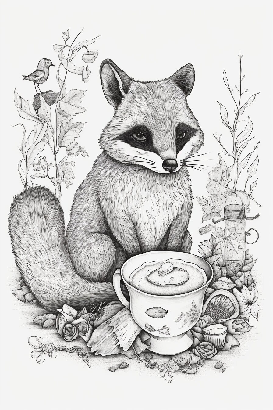 50 Cute Animals Drinking Coffee Colouring Pages for Adults, Amazing ...