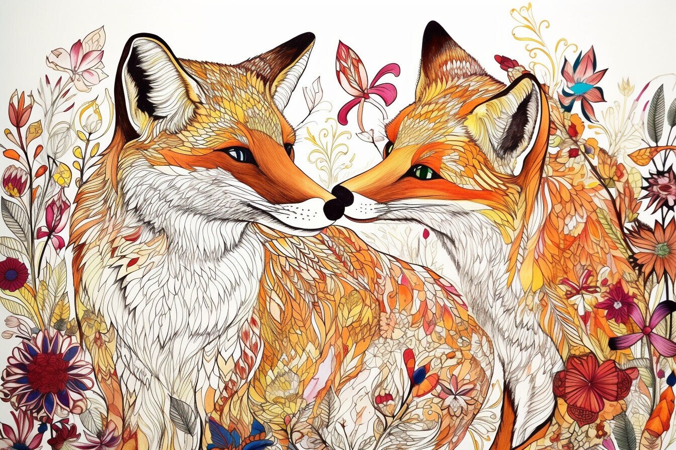 50 Foxes: Adorable Colouring Pages for Kids and Adults Hours - Etsy ...