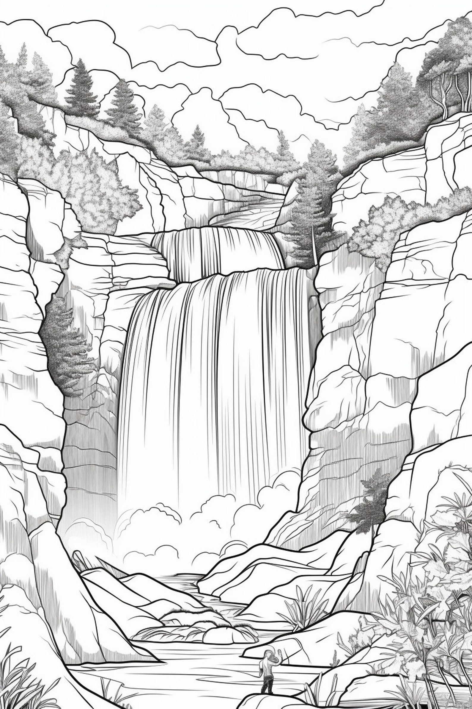 30 Waterfall Colouring Pages, Amazing Patterns, Adult Colouring Book ...