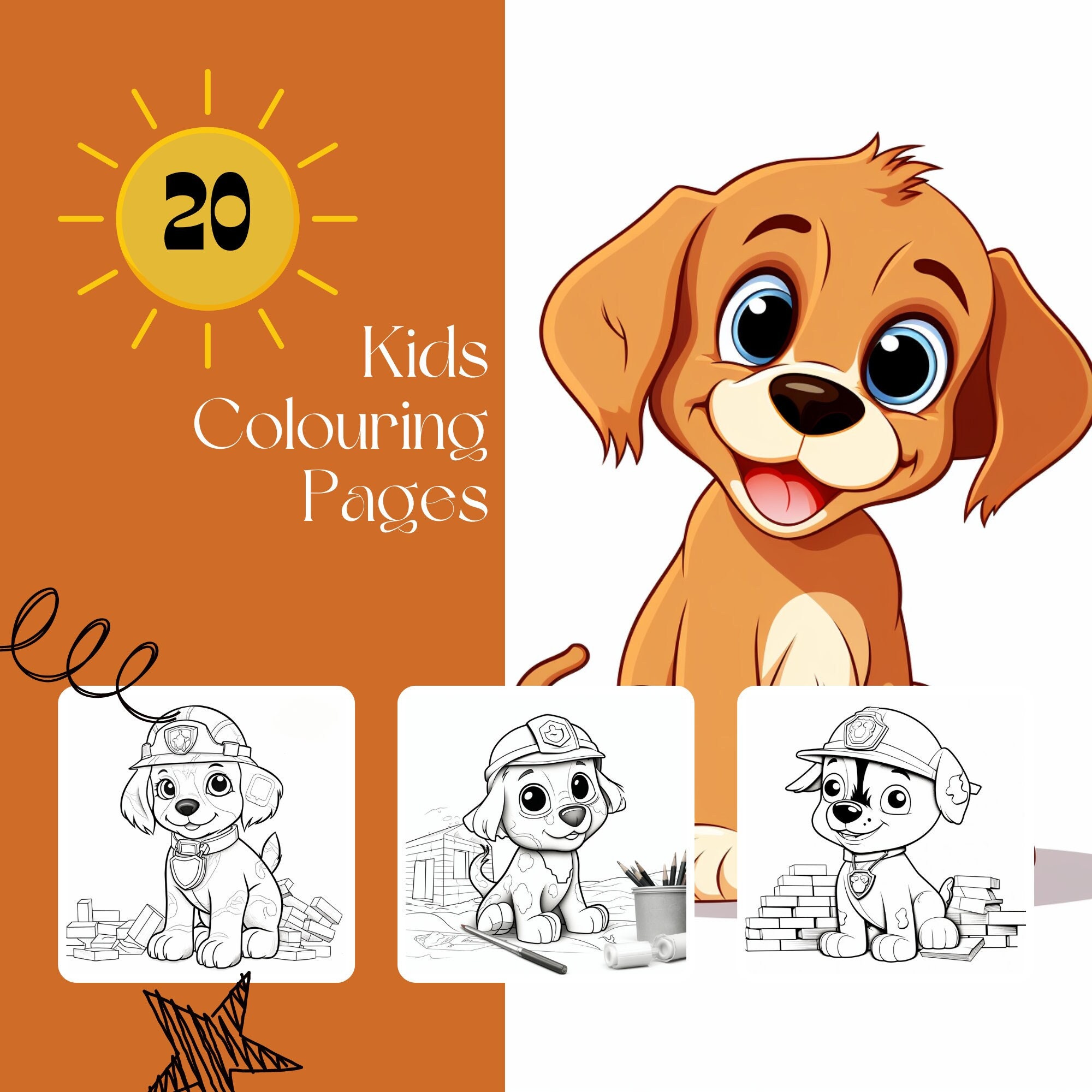 20 Kids Coloring Pages, Fun Dog Illustrations for Kids, Printable ...