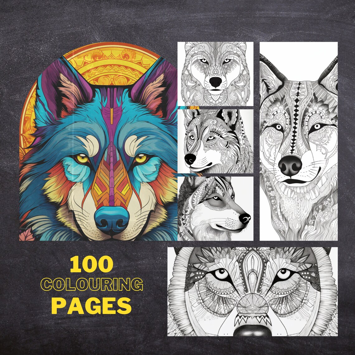 100 Siberian Husky Mandala Colouring Pages, Amazing Patterns, Adult ...