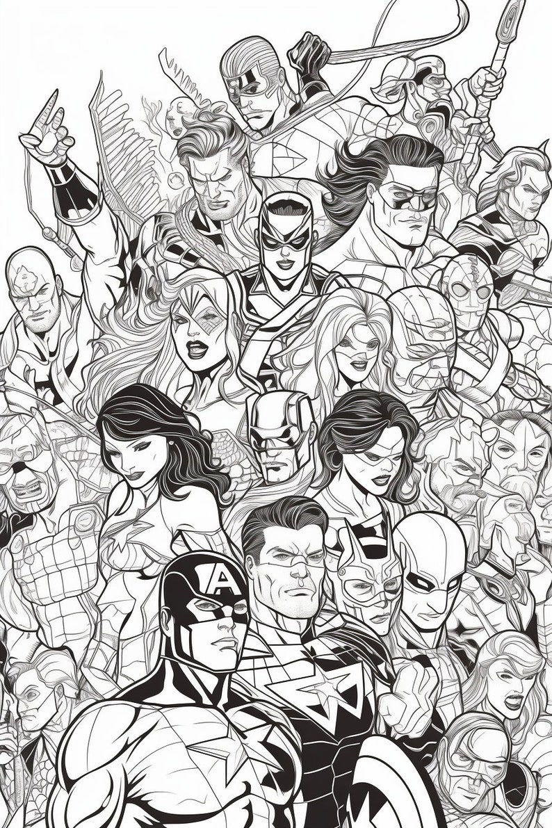 50 Super Hero Colouring Pages, Amazing Patterns, Adult Colouring Book, Digital Colouring ...