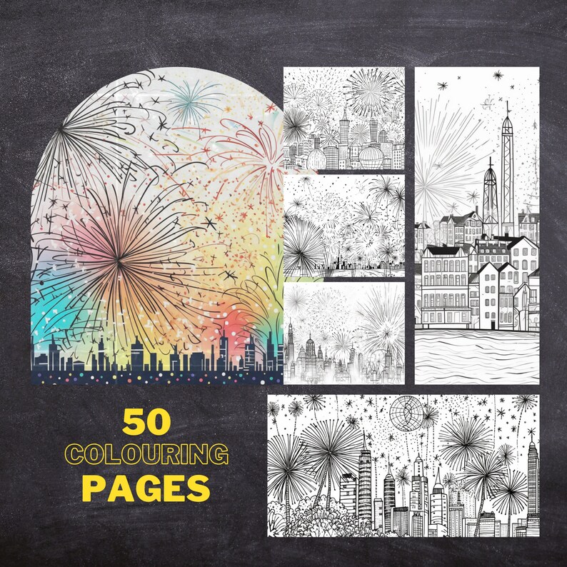 50 Firework Colouring Pages, Amazing Patterns, Adult Colouring Book ...