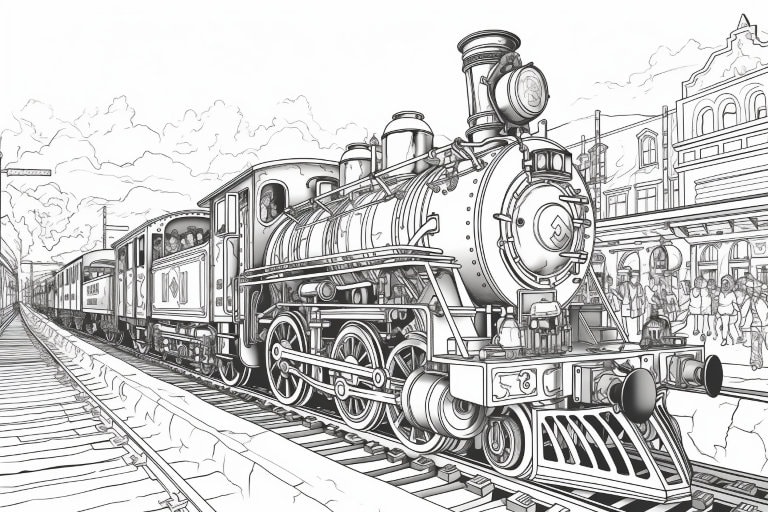 50 Train Colouring Pages for Adults, Amazing Patterns for Stress Relief ...