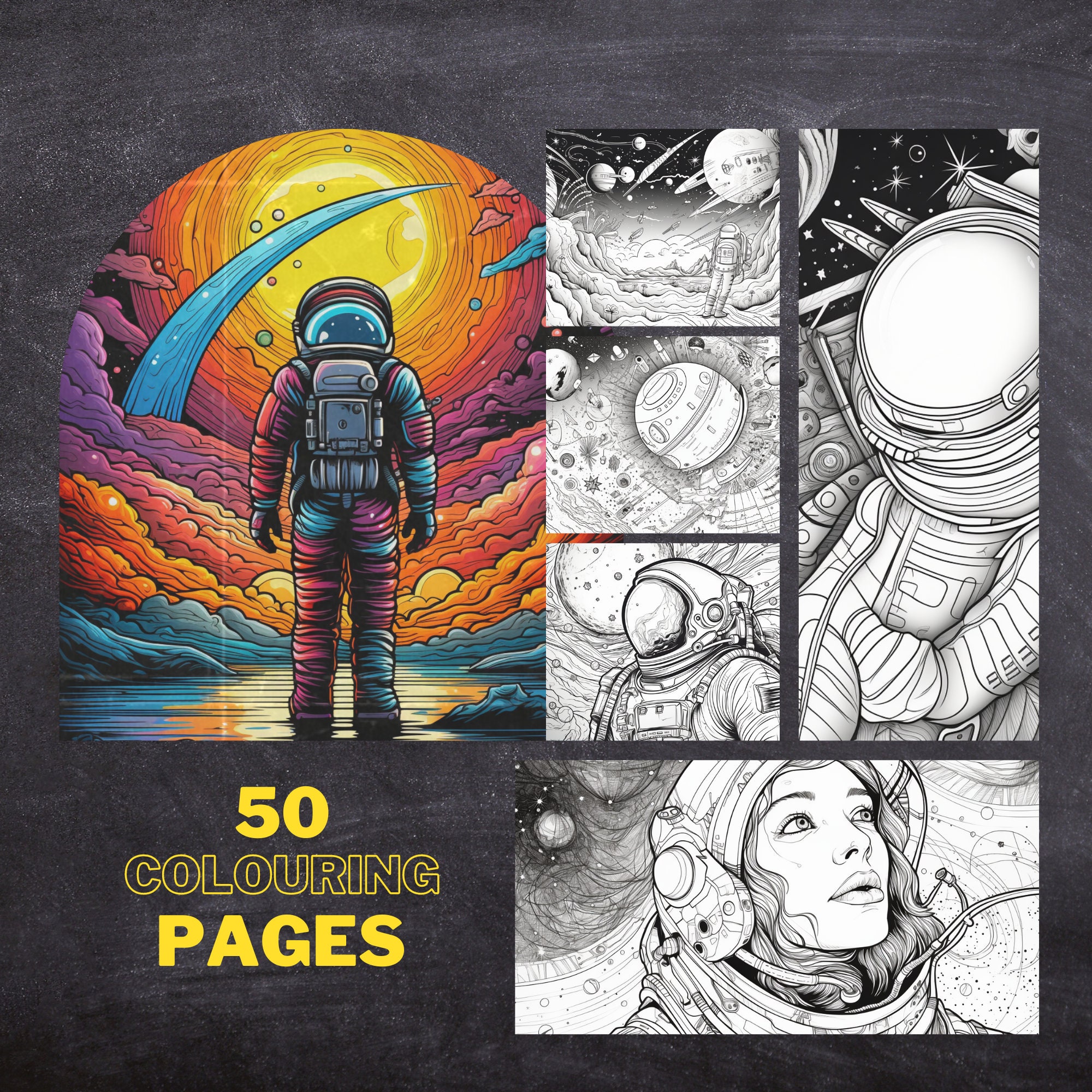 50 Space Colouring Pages for Adults, Amazing Patterns for Stress Relief ...