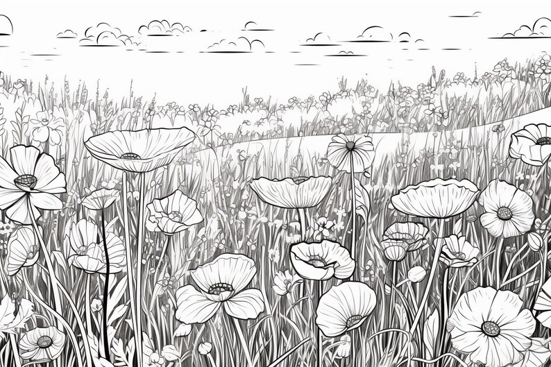 50 Flowers in a Field Colouring Pages for Adults Amazing - Etsy
