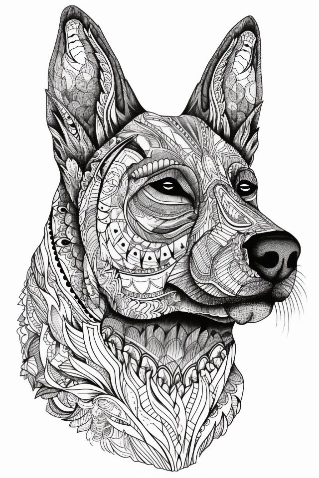100 German Shepherd Mandala Colouring Page, Amazing Patterns, Adult ...