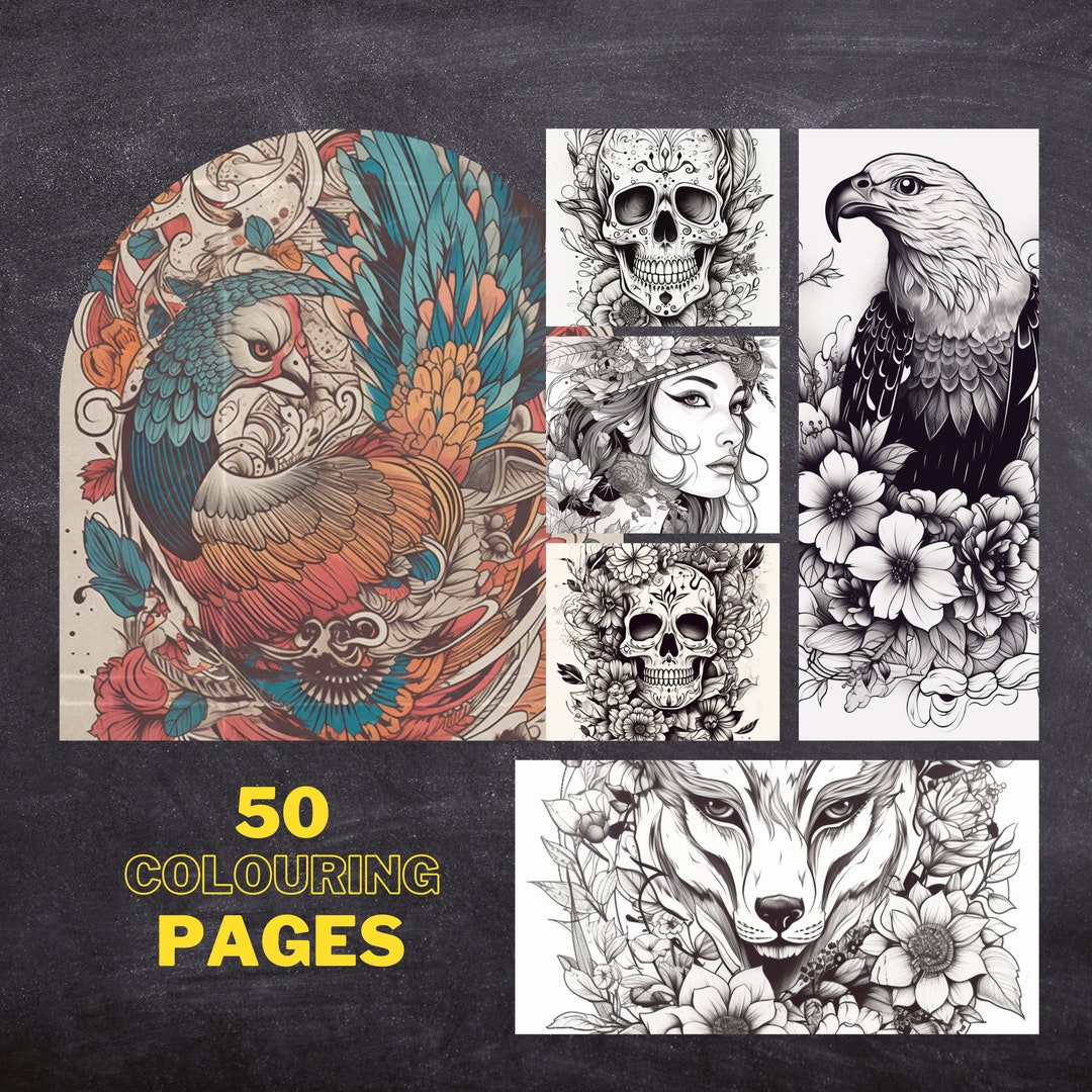 50 Tattoo Colouring Pages, Amazing Patterns, Adult Colouring Book ...