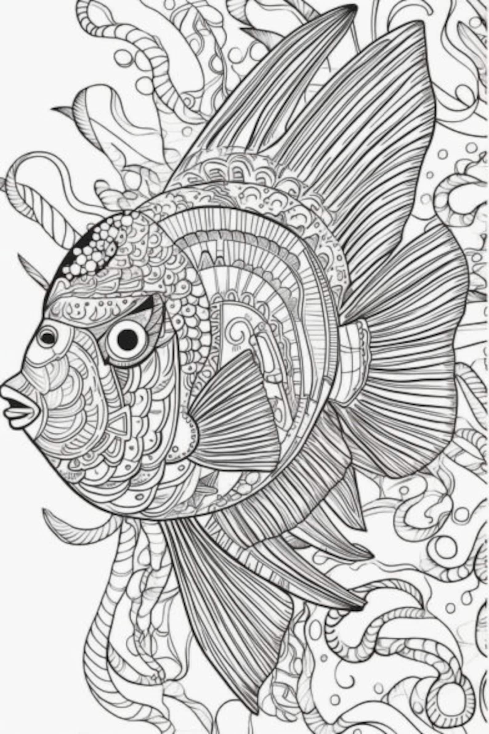 50 Fish Colouring Pages, Amazing Patterns, Adult Colouring Book ...