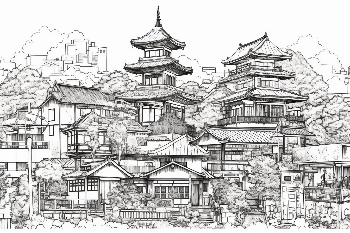 30 Japanese Buildings Colouring Pages, Amazing Patterns, Adult ...