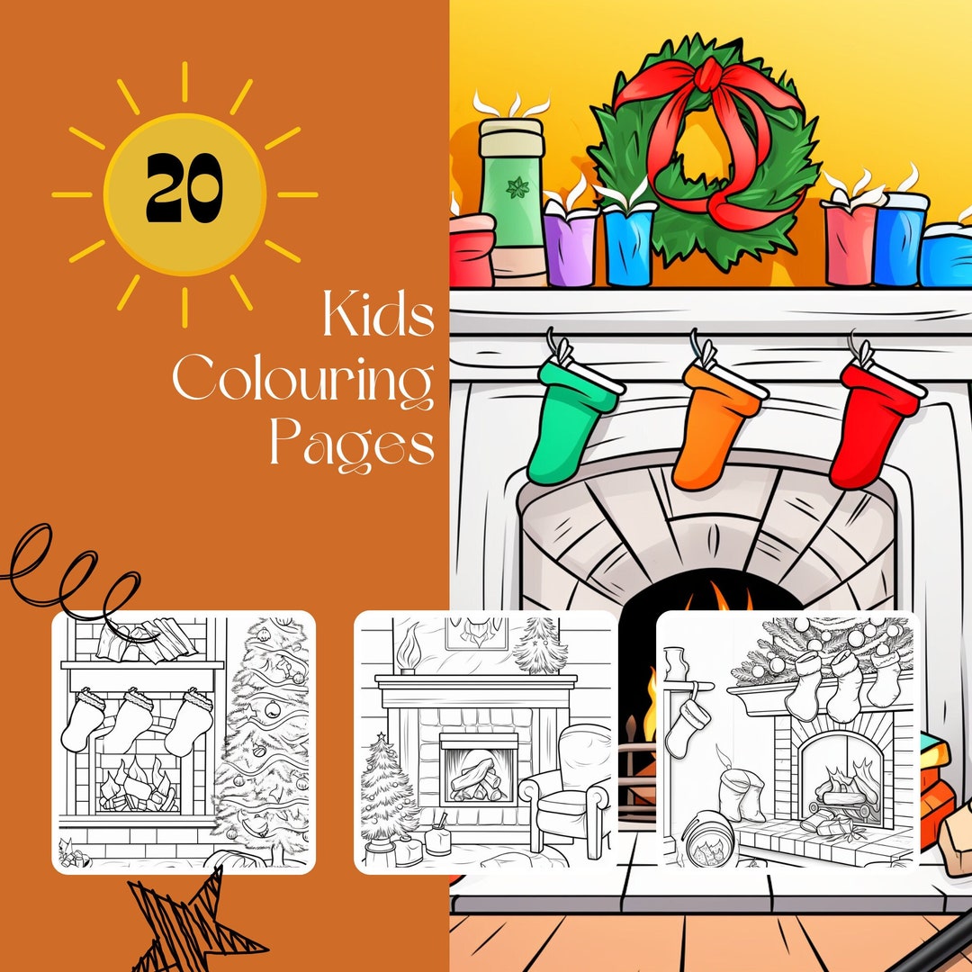Christmas Fireplace Coloring Pages for Kids, Fun Holiday Activity ...