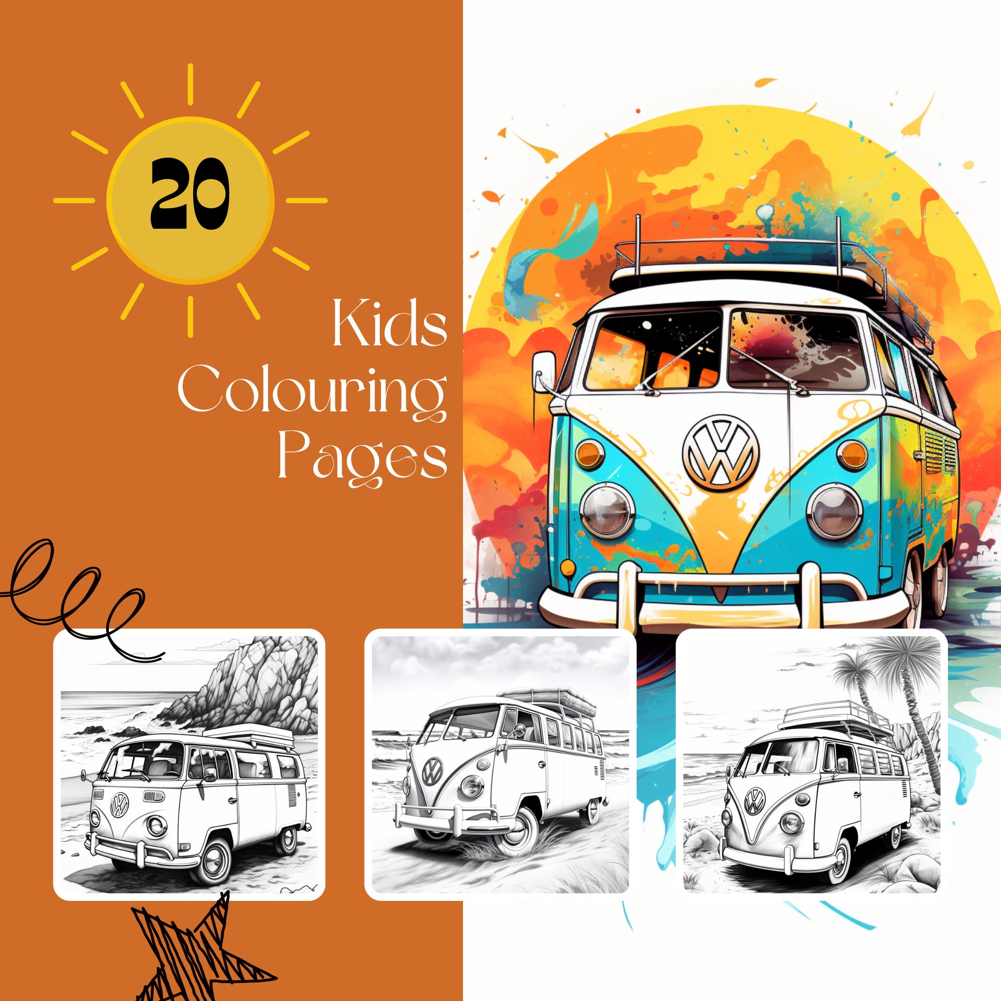 20 Vw Camper Van Kids Colouring Pages, Amazing Patterns, Kids Colouring ...