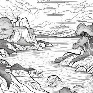 30 Shoreline Landscape Colouring Pages, Amazing Patterns, Adult ...