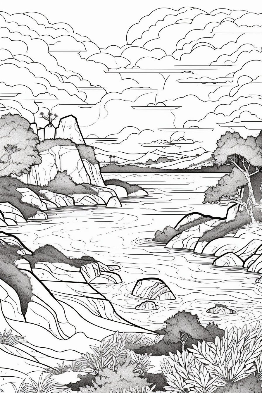 30 Shoreline Landscape Colouring Pages, Amazing Patterns, Adult ...