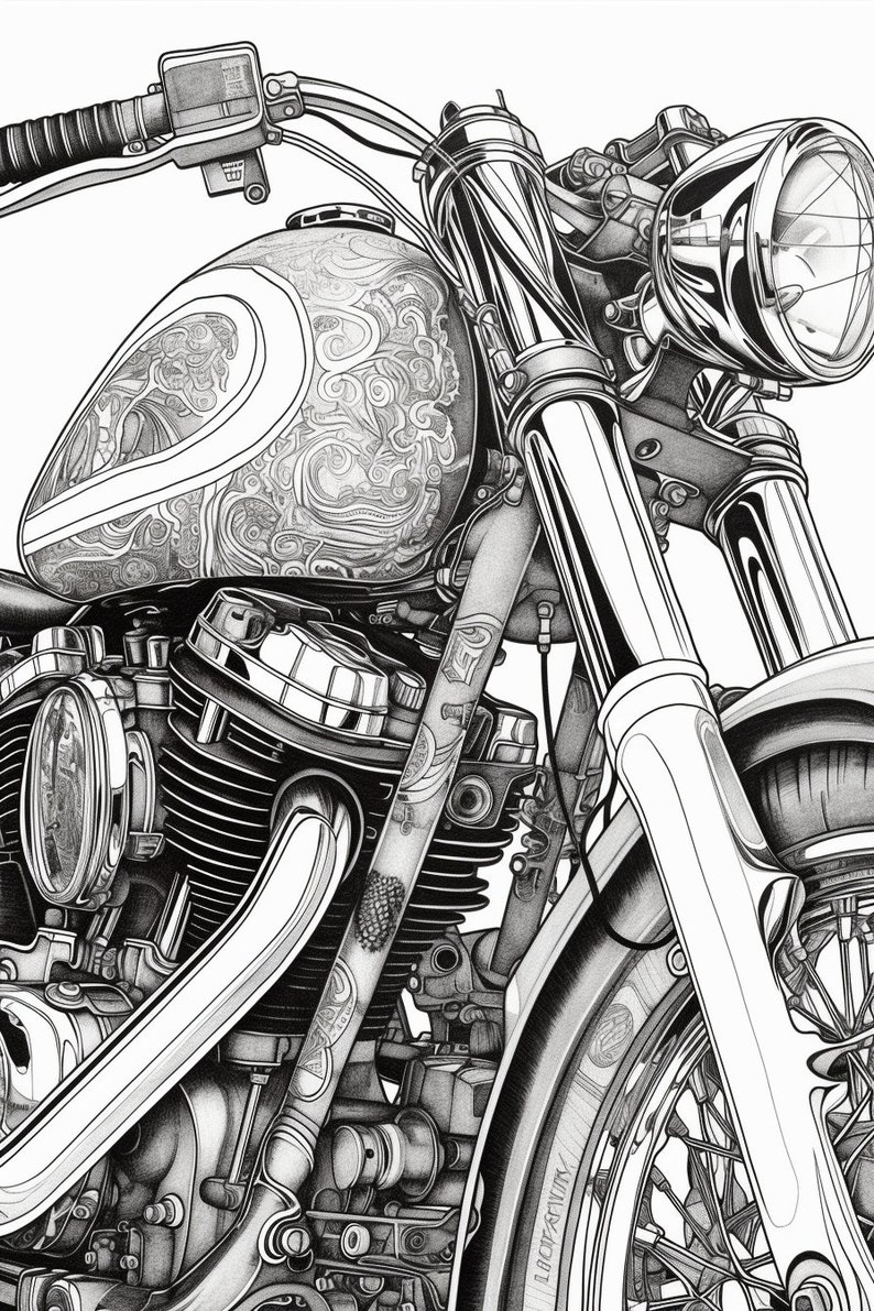 30 Motorcycle Colouring Pages, Amazing Patterns, Adult Colouring Book ...