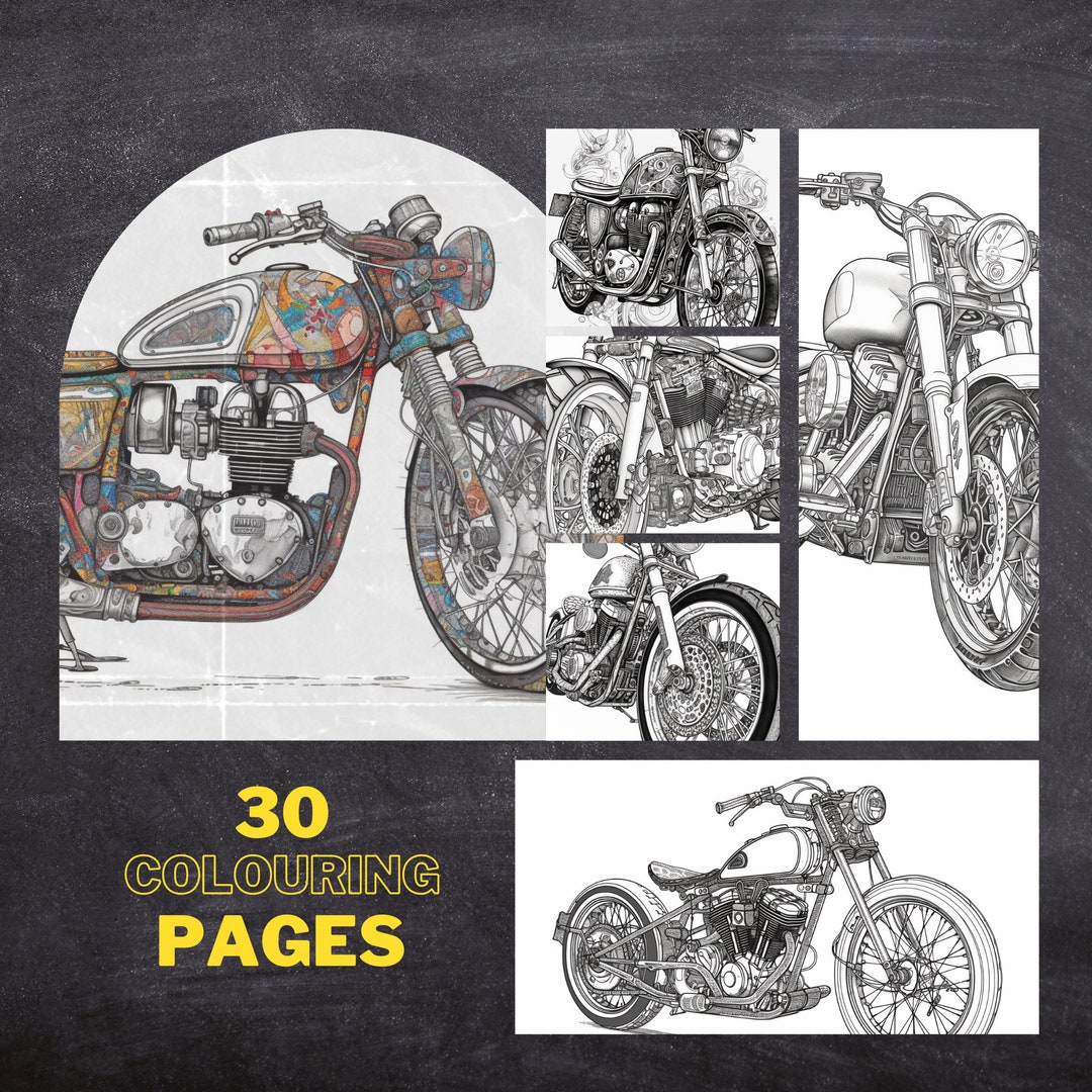30 Motorcycle Colouring Pages, Amazing Patterns, Adult Colouring Book ...