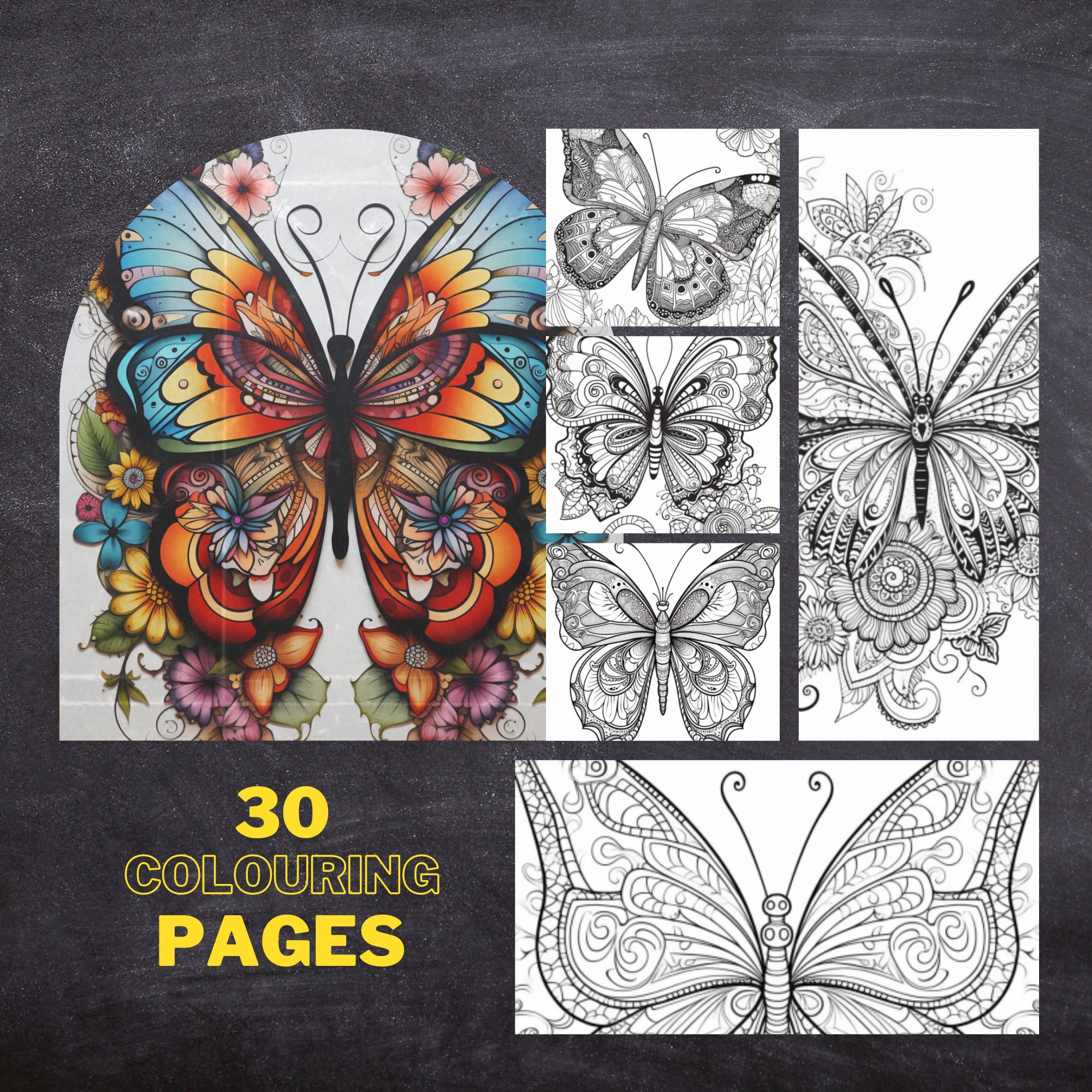 30 Butterfly Colouring Pages, Amazing Patterns, Adult Colouring Book ...