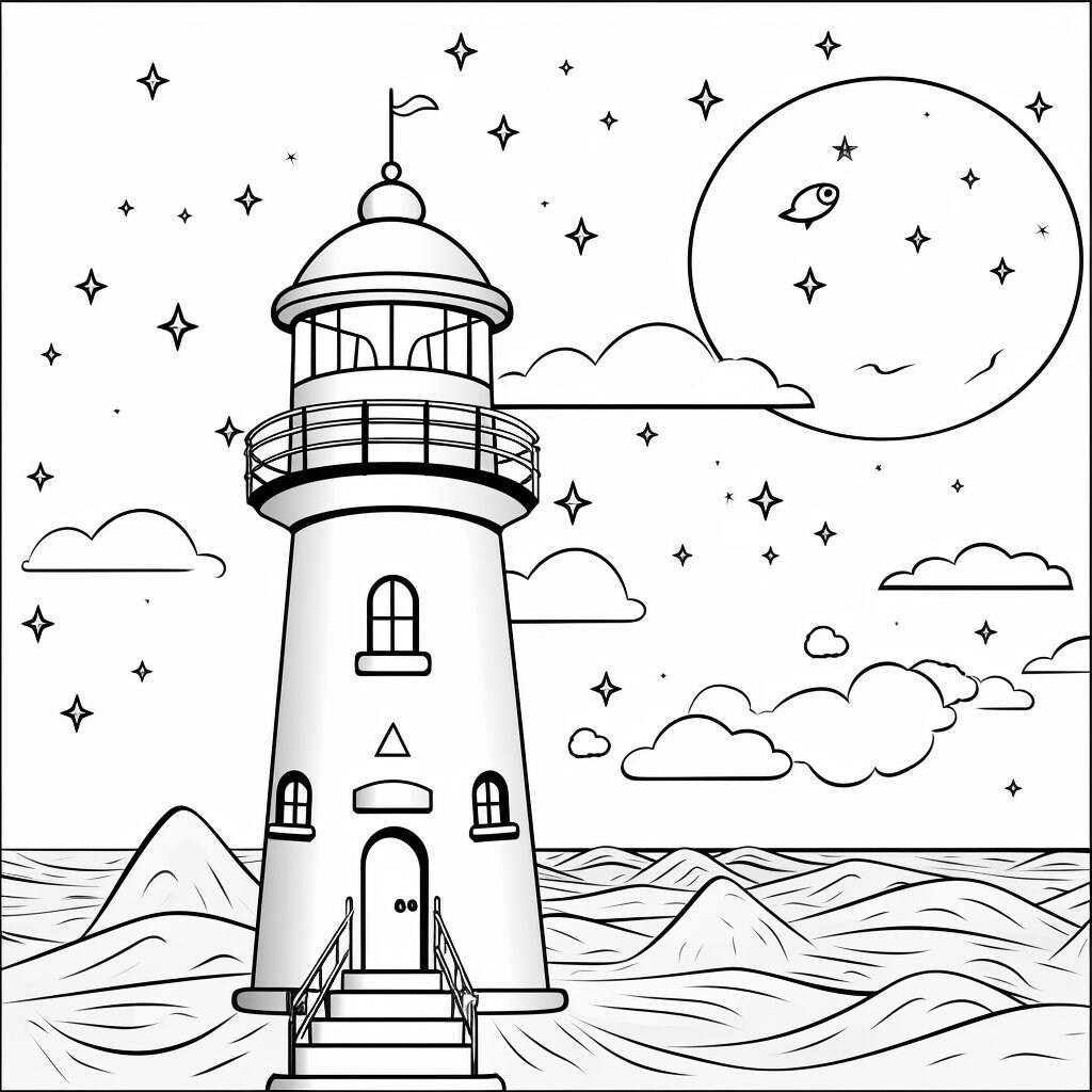 Kids Colouring Pages Set, Lighthouse Theme, Fun Activity for Children ...