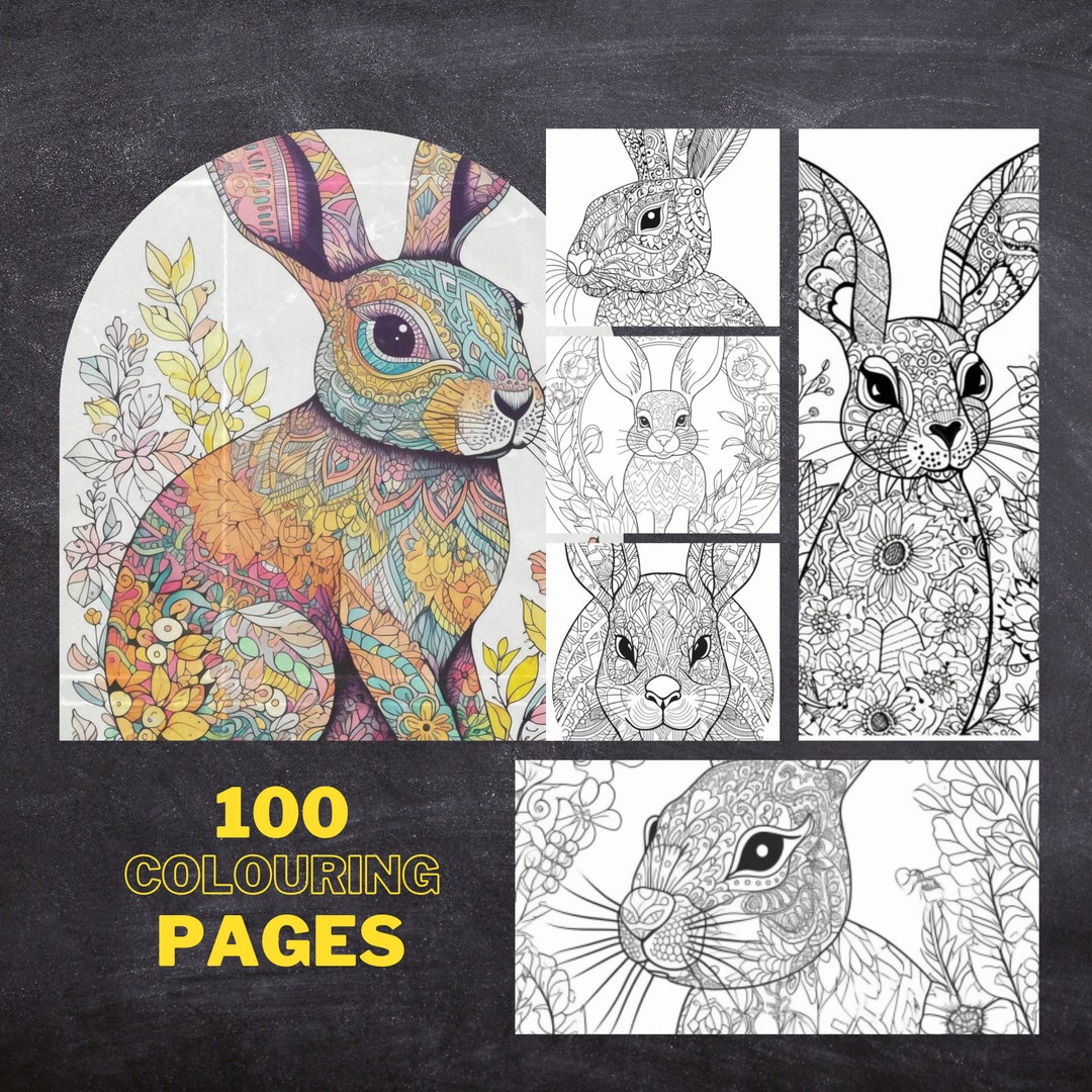 100 Bunny Mandala Colouring Pages for Adults, Amazing Patterns for ...