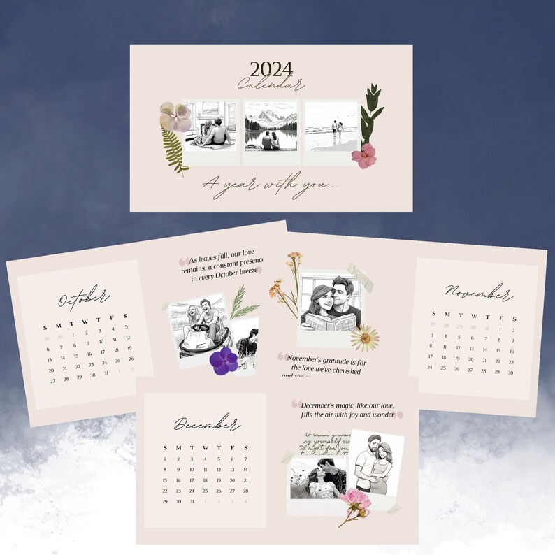 2024 Calender Couples Coloring Pages for Kids and Adults Instant ...