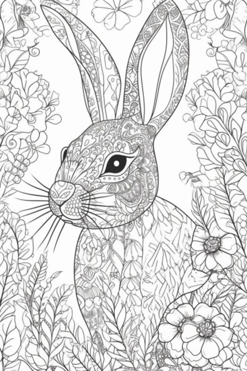 50 Bunny Rabbits Colouring Pages, Amazing Patterns, Adult Colouring ...