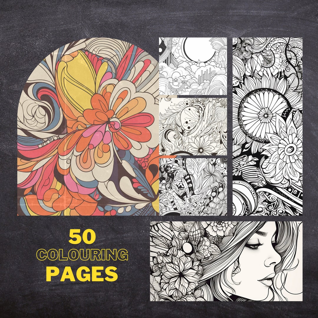 50 Retro Designs Colouring Pages, Amazing Patterns, Adult Colouring ...